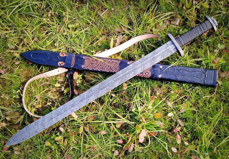 Handmade Damascus Steel Viking Sword, Northman Viking Sword Elaborate ...