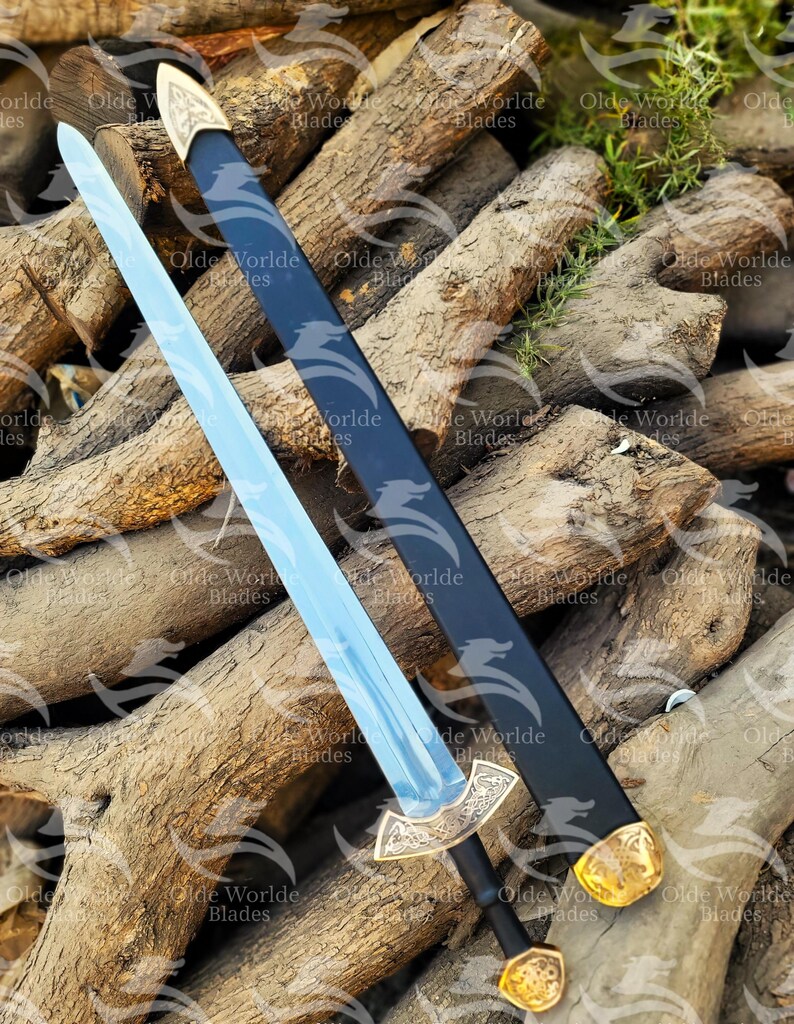 Patter Welded Suontaka Viking Sword, With Brass Guard and Leather ...