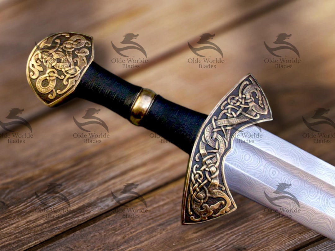 Patter Welded Suontaka Viking Sword, With Brass Guard and Leather ...
