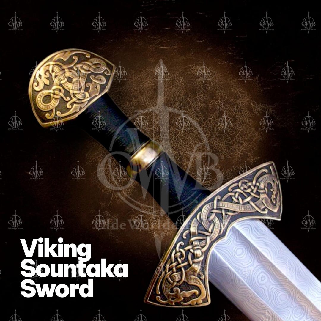 Patter Welded Suontaka Viking Sword, With Brass Guard and Leather ...