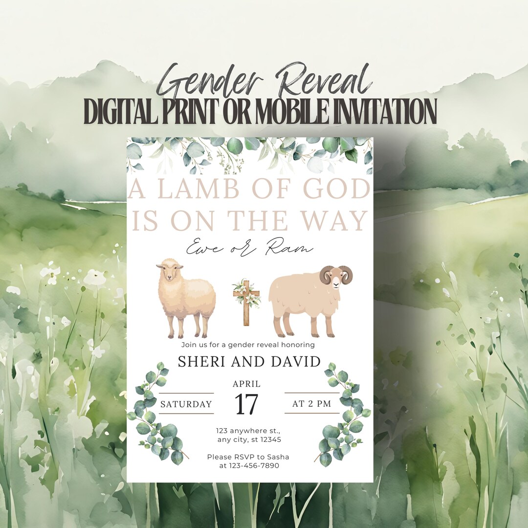 Christian Gender Reveal Invitation, Baby Shower Invitation, Gender ...
