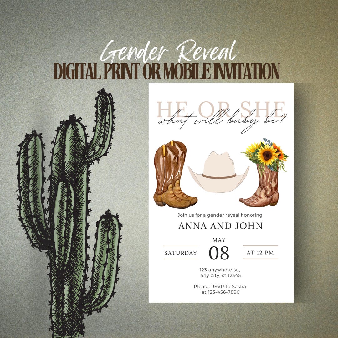 Western Gender Reveal Invitation, Baby Shower Invitation, Gender Reveal ...