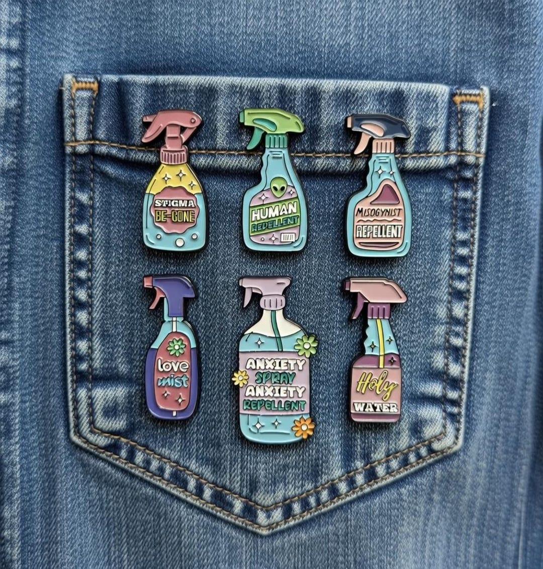 Spray Bottle Enamel Pin Set Mental Health Pins Anti-anxiety & Self-care ...