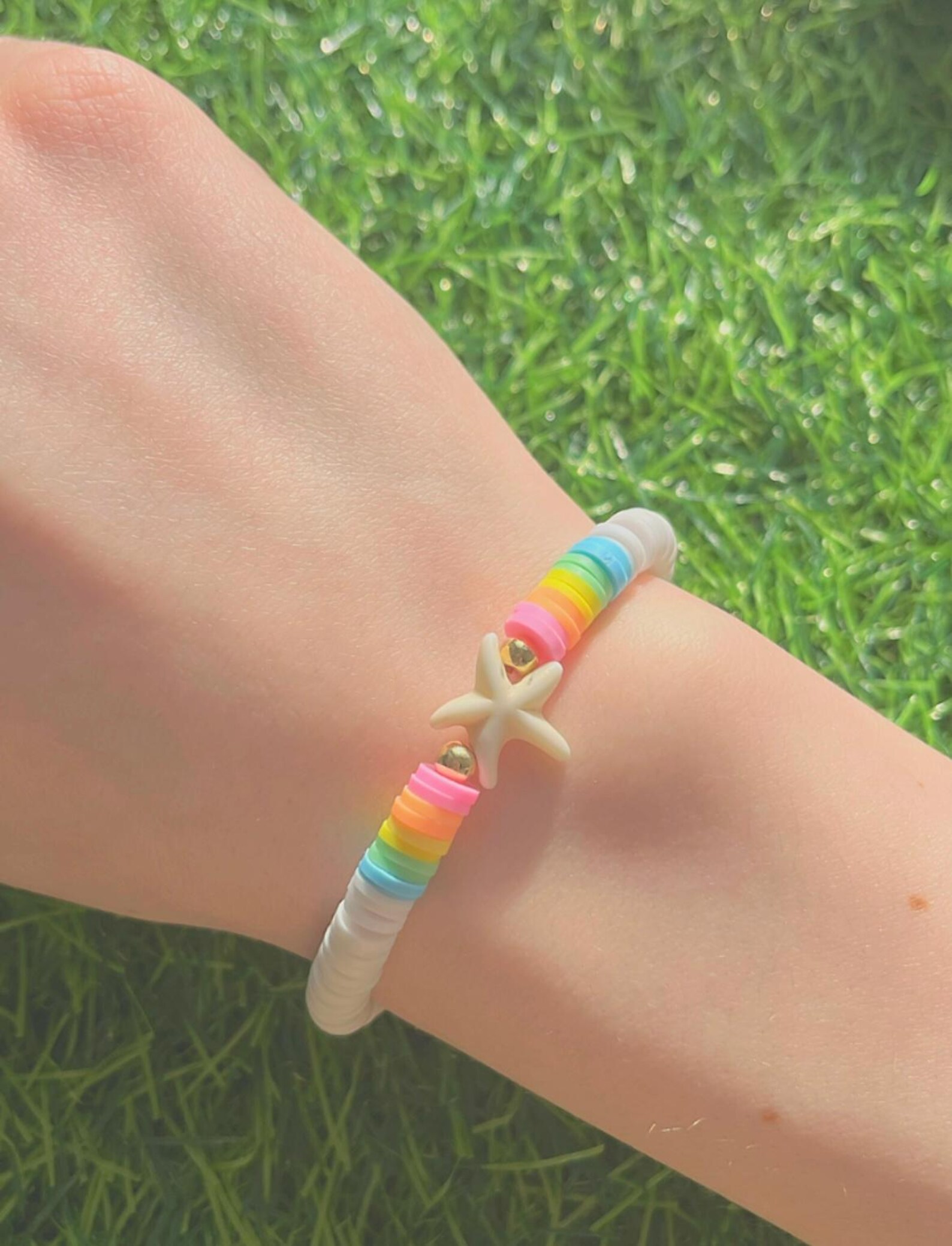 Preppy Rainbow Shell Clay Bead Bracelet - Etsy