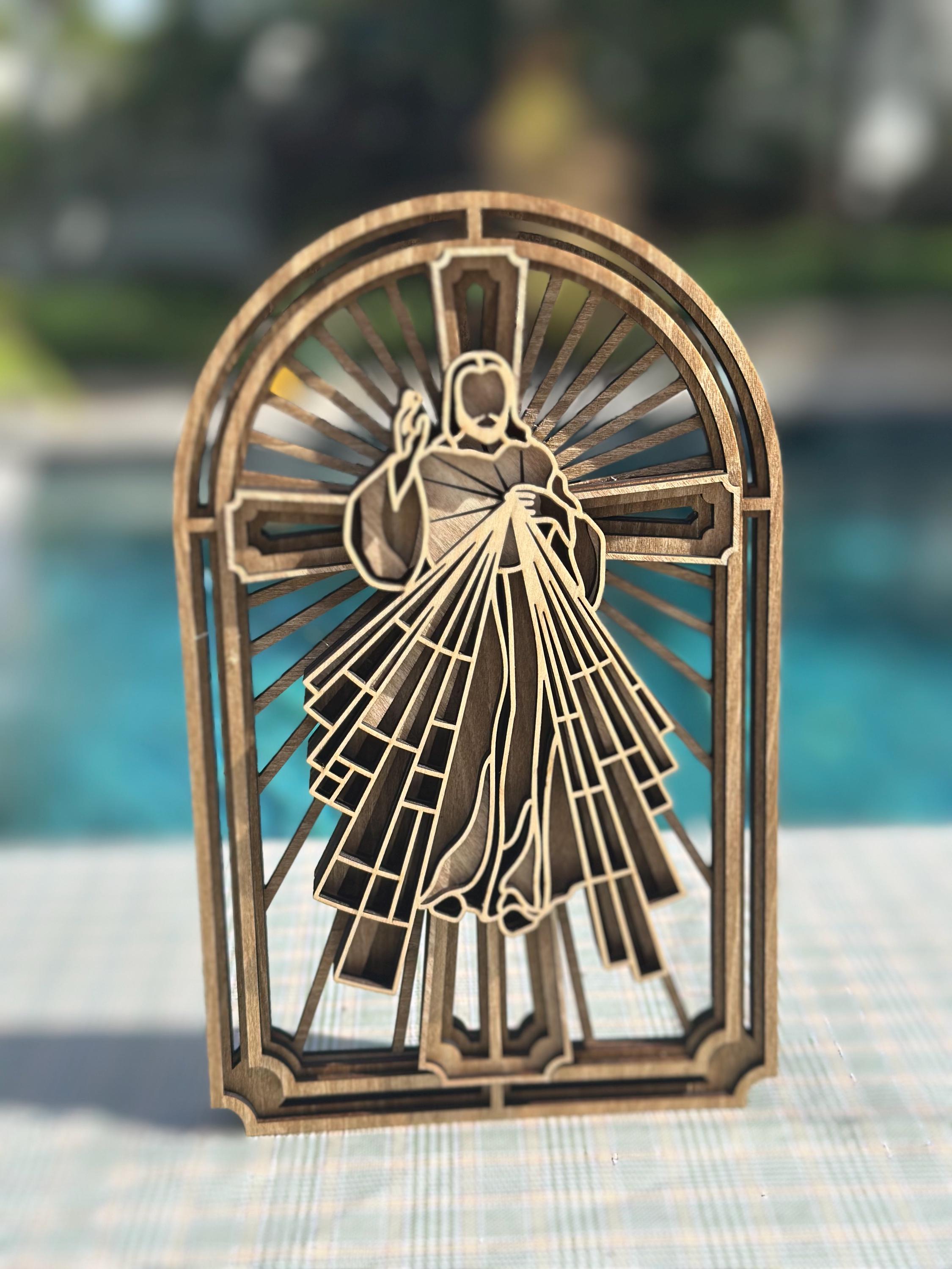 Laser Engraved Hand Made Wooden Divine Mercy Image of Christ Devotional ...