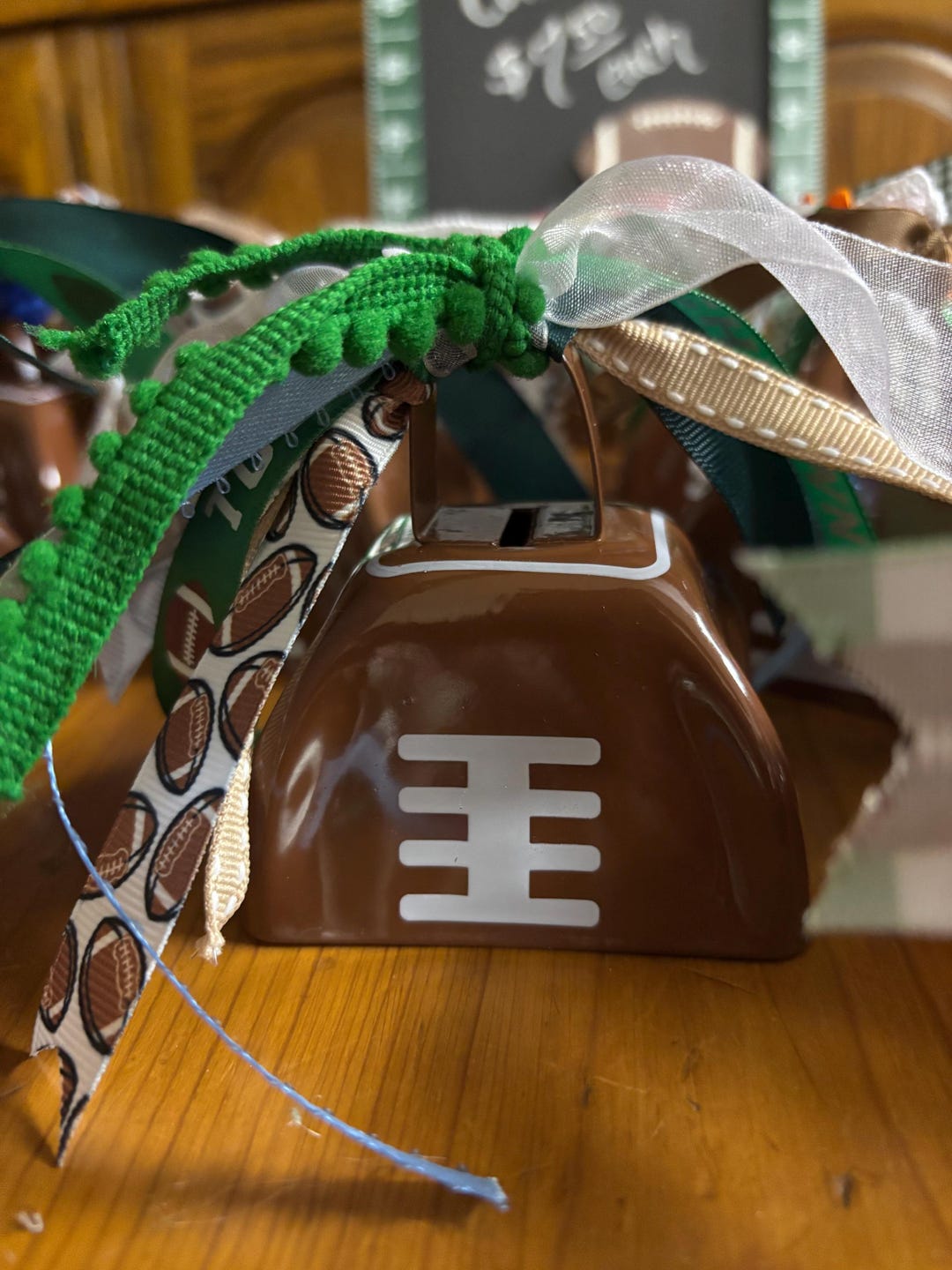 Football Cowbell With Ribbon | Brown Football Lace Cowbell | Game Day ...