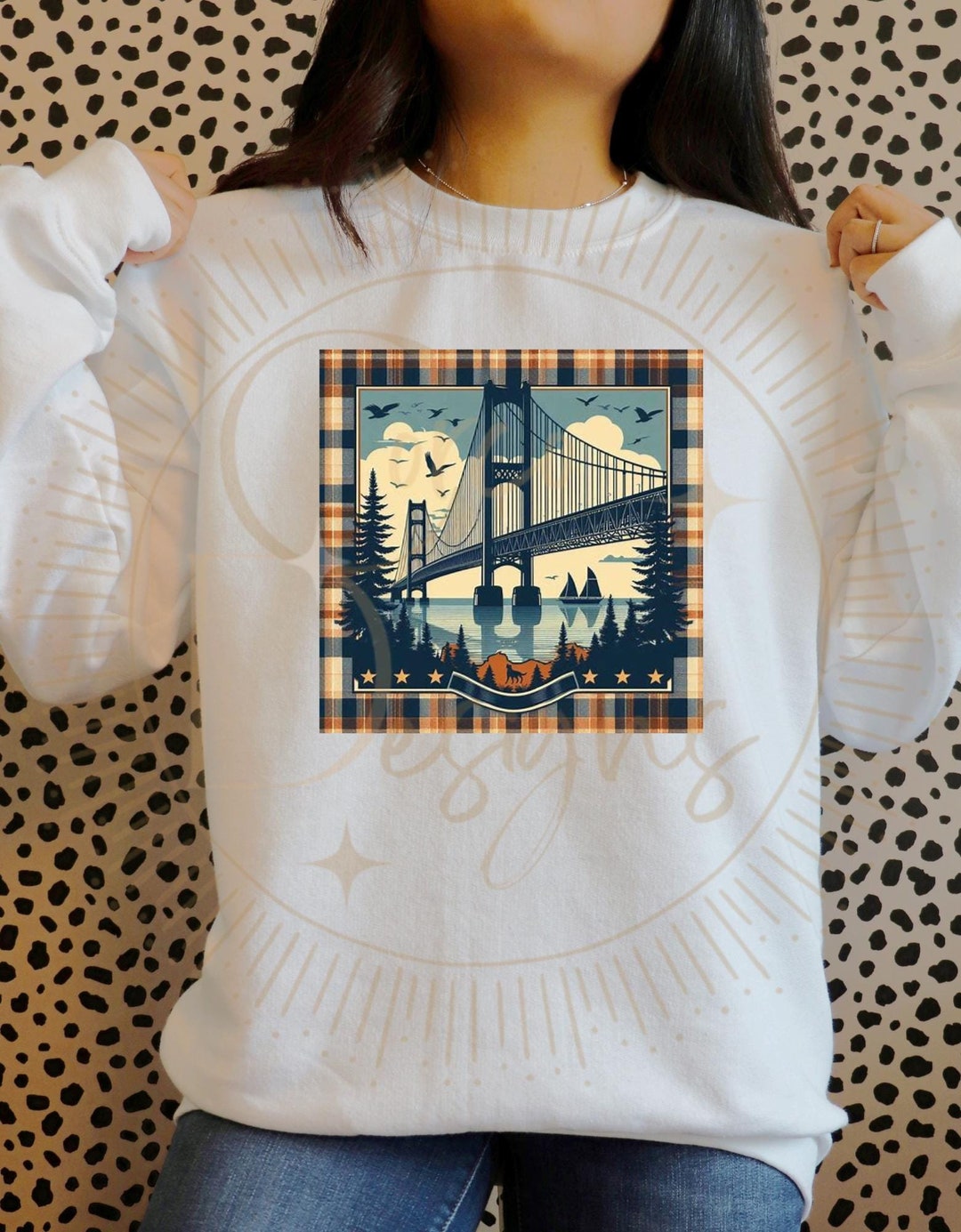 Mackinac Bridge Plaid Michigan Sweatshirt - Etsy