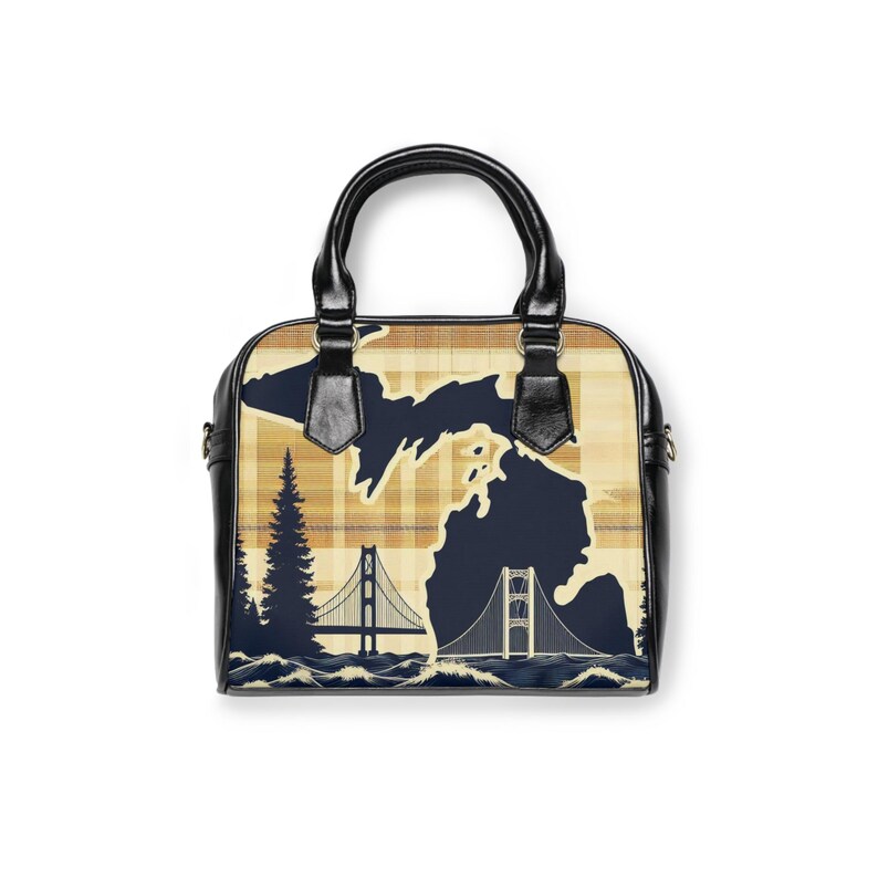 Shoulder Handbag - Mackinac Bridge Plaid Design, Michigan Great Lakes ...