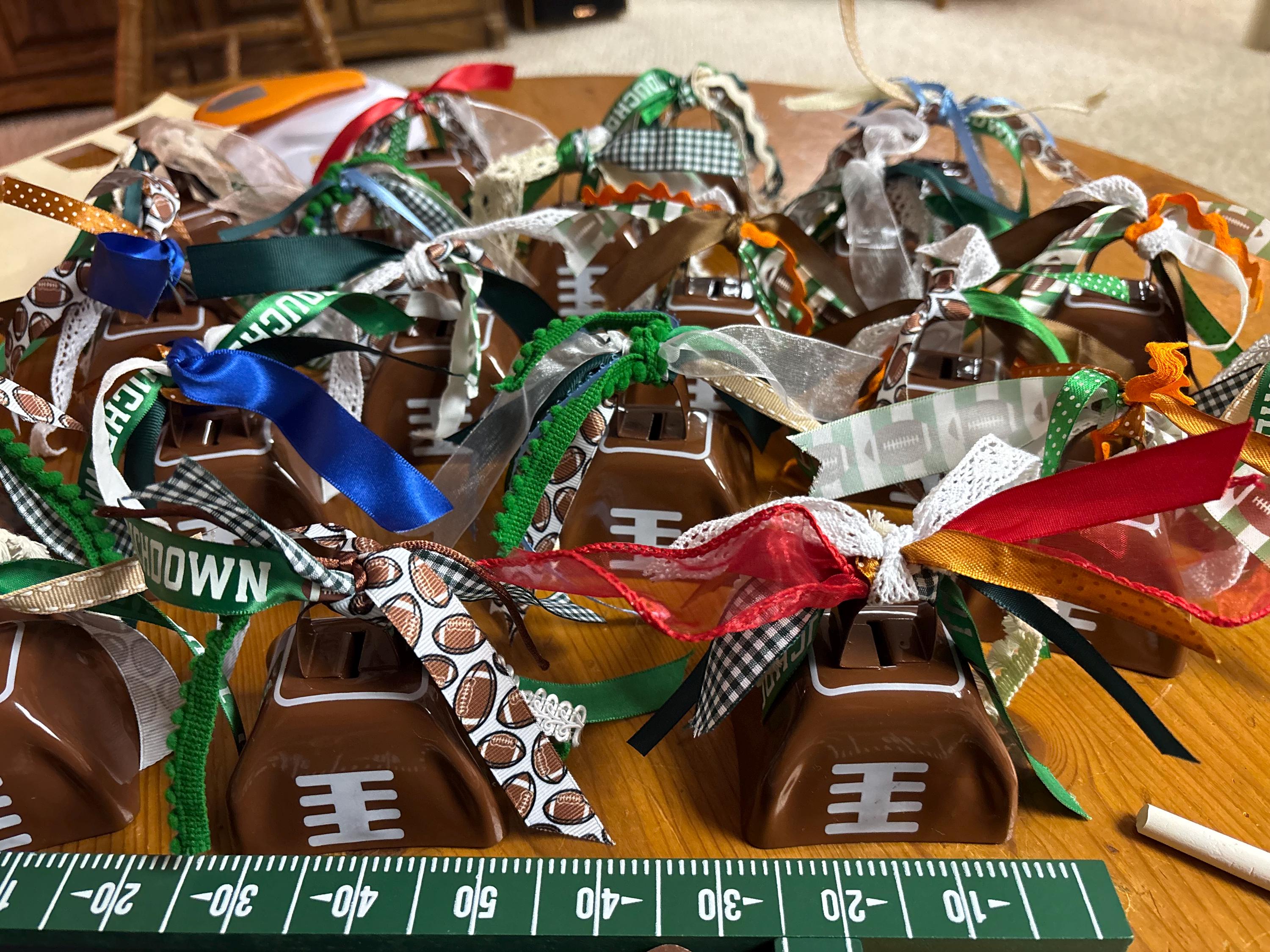 Football Cowbell With Ribbon | Brown Football Lace Cowbell | Game Day ...