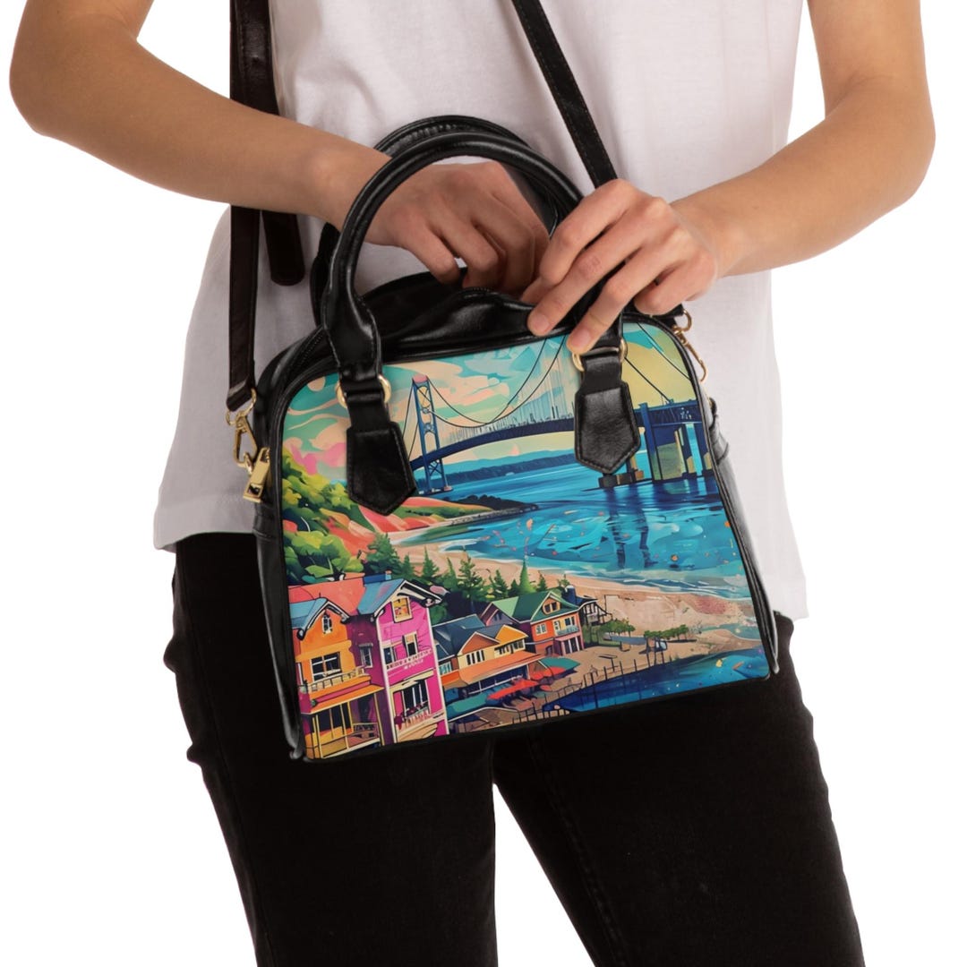 Shoulder Handbag With Mackinac Bridge and Great Lakes Design, Mackinaw ...