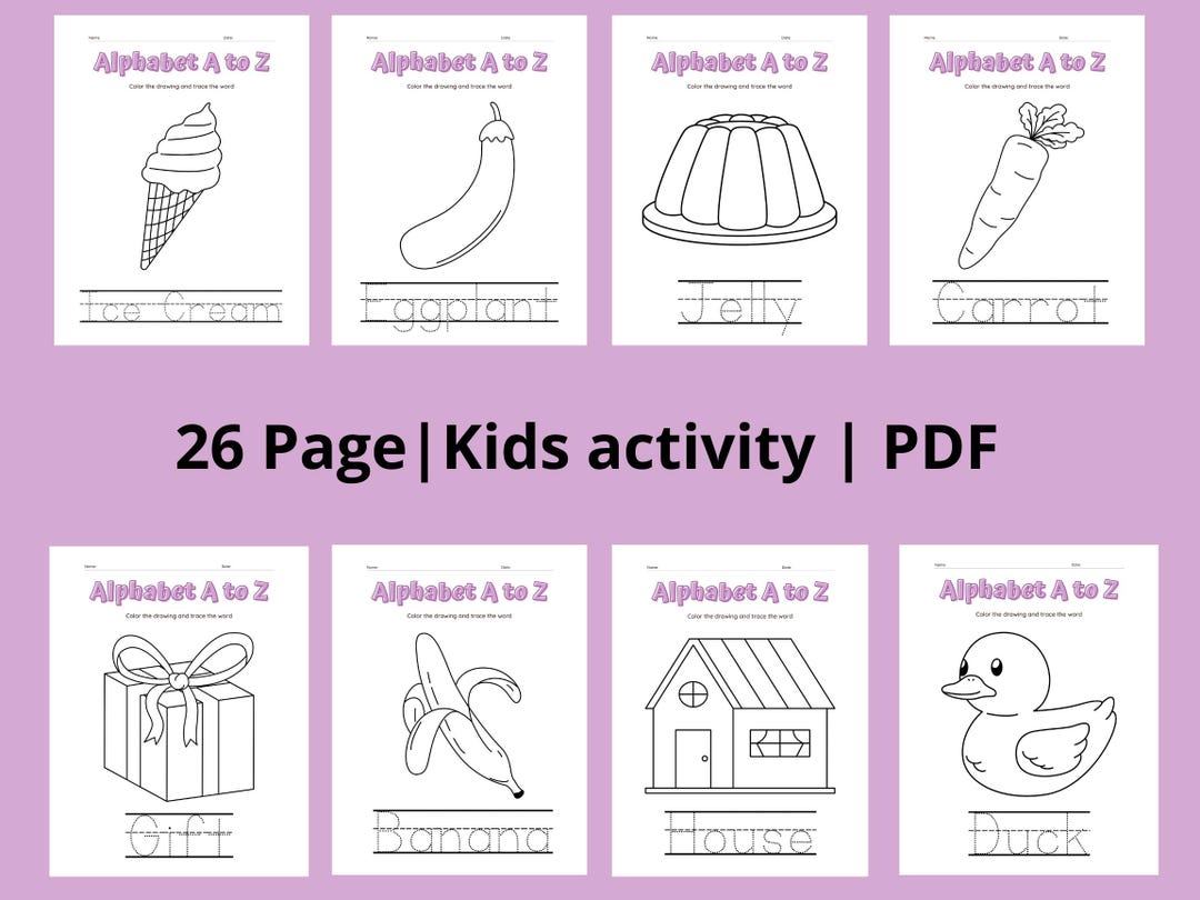 Alphabet A to Z Coloring and Tracing Book for Kids 26-page PDF Activity ...
