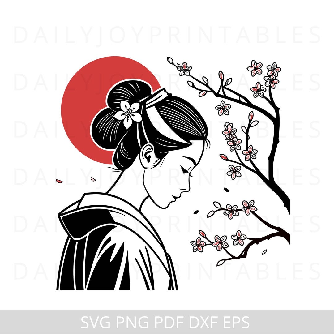 Geisha PNG Japanese Geisha SVG, Cherry Blossom PNG, Asian Woman Clipart ...