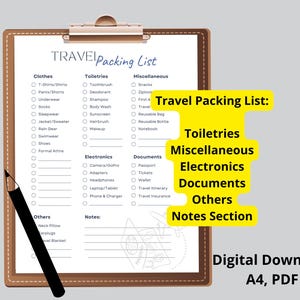 Printable Travel Packing List PDF Organized Packing Checklist for ...
