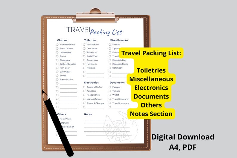 Printable Travel Packing List PDF Organized Packing Checklist for ...