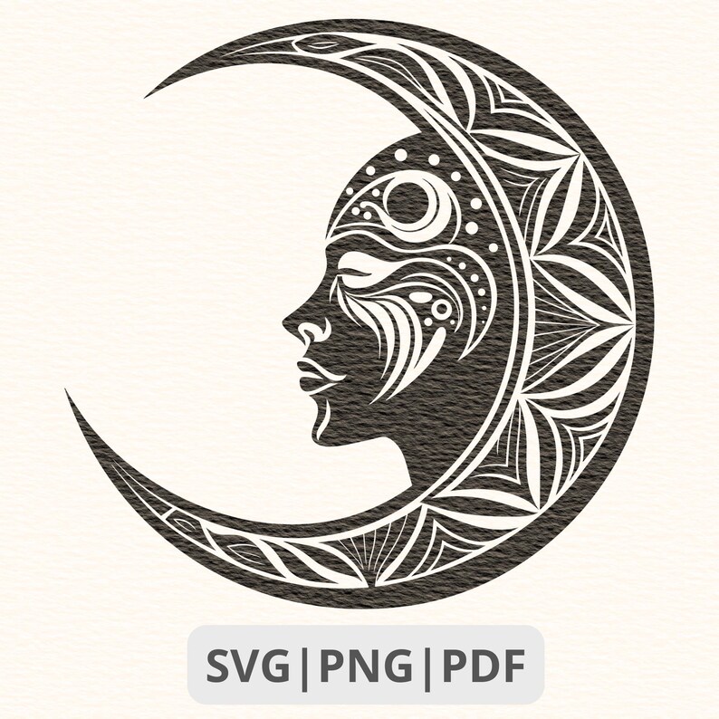 Moon Face SVG Crescent Moon PNG Moon Phase Clipart Boho Moon Vector for ...