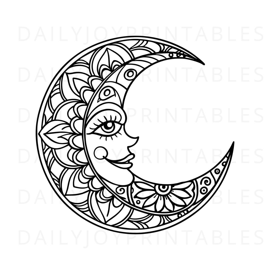 Moon Face SVG Crescent Moon PNG Moon Phase Clipart Boho Moon Vector for ...