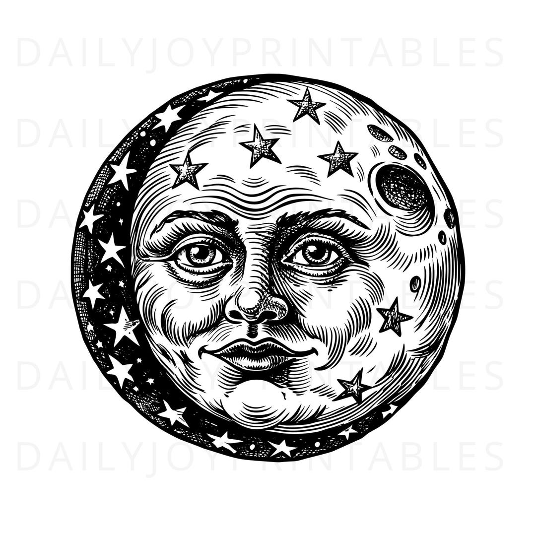 Moon Face SVG Moon Phase Clipart Boho Moon Vector PNG PDF for Cricut ...