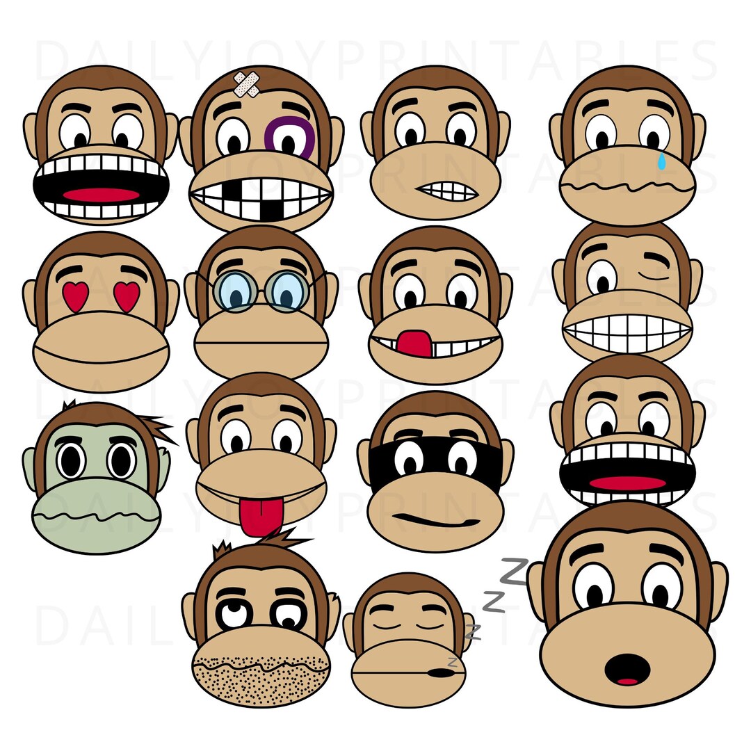 Monkey Faces SVG Bundle Cute Monkey Emoji Clipart Fun Gorilla Face ...