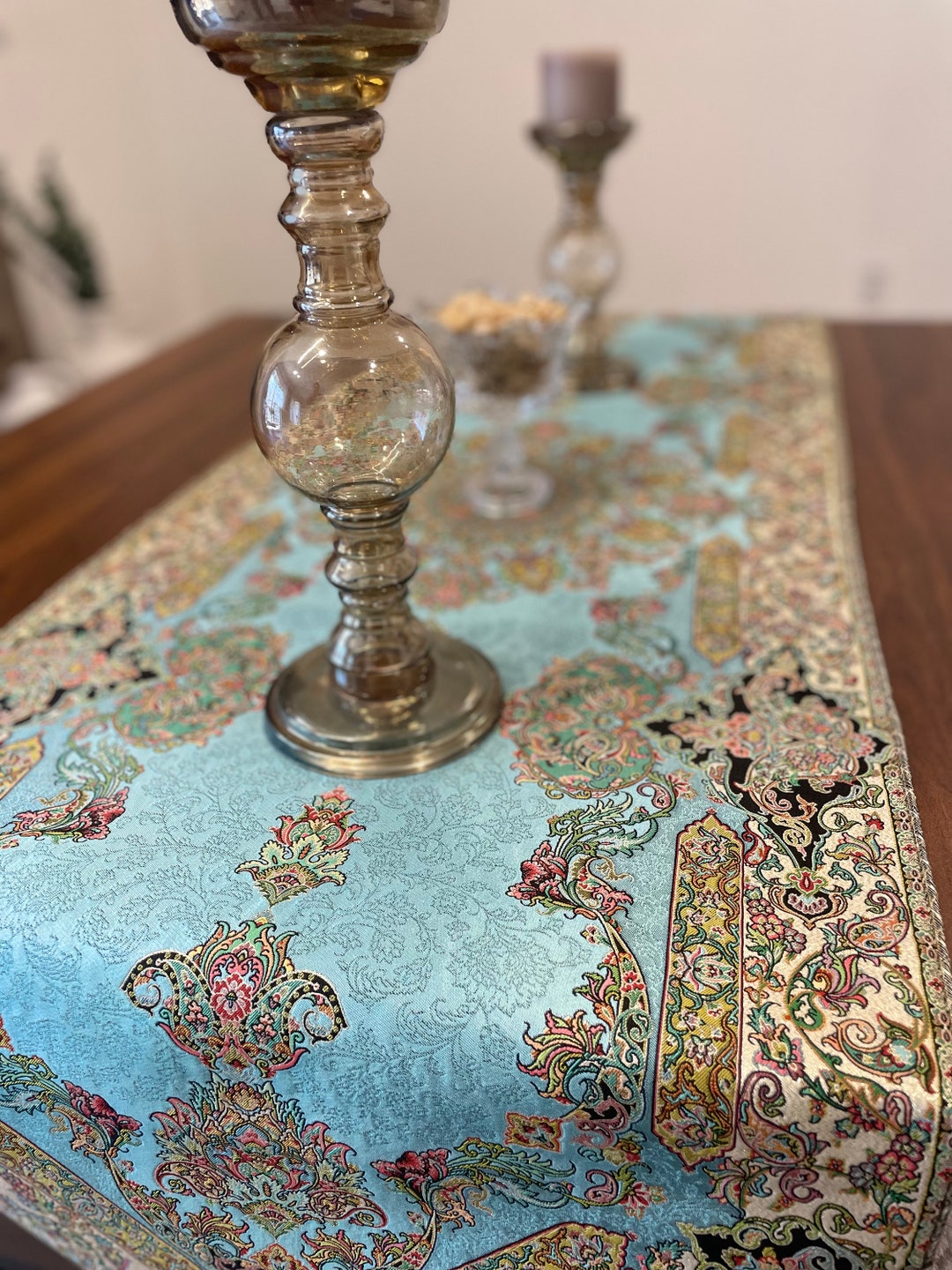 Luxury Table Runner Bohemian Traditional Embroidered Termeh Faux Silk ...