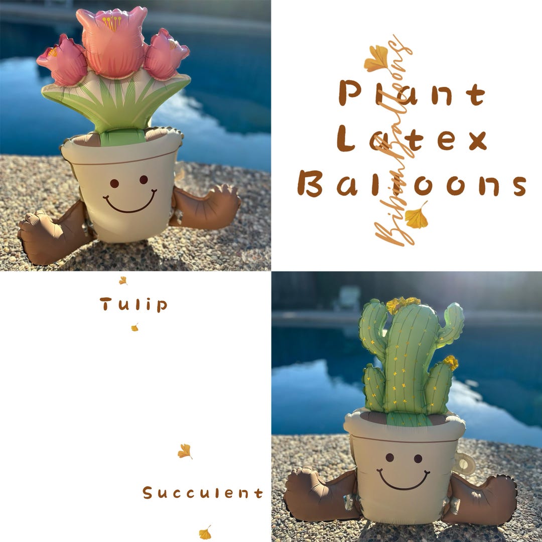 Plant Balloons Set, Quality Plastic Balloons, Pink Tulip and Green ...
