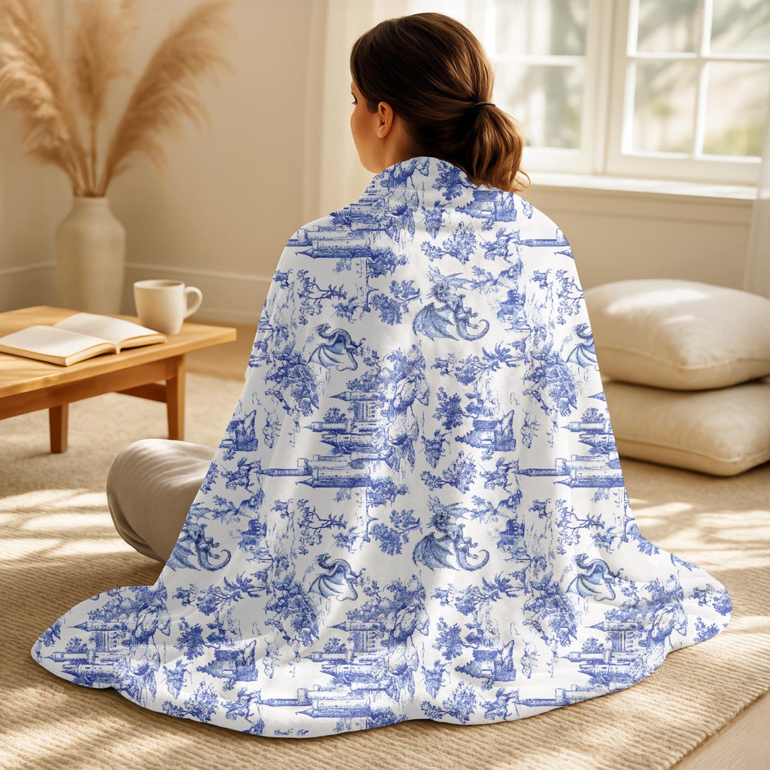 Dragon Toile Blanket Fantasy Throw Book Blanket Fantasy Decor Dragon ...