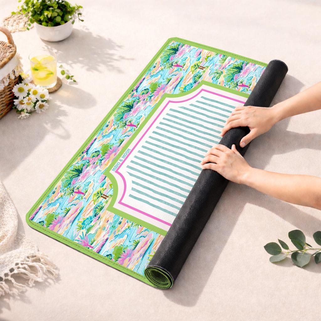 Tropical American Mahjong Mat, Palm Tree Mah Jongg Table Mat, Colourful ...