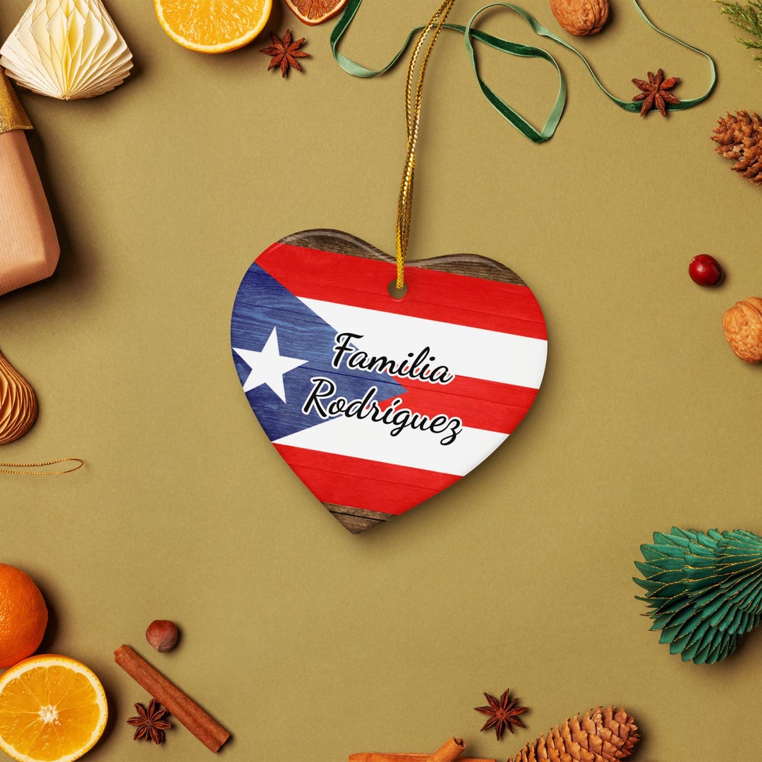 Puerto Rico Christmas Tree Ornament Ceramic Holiday Decor Heart Star ...