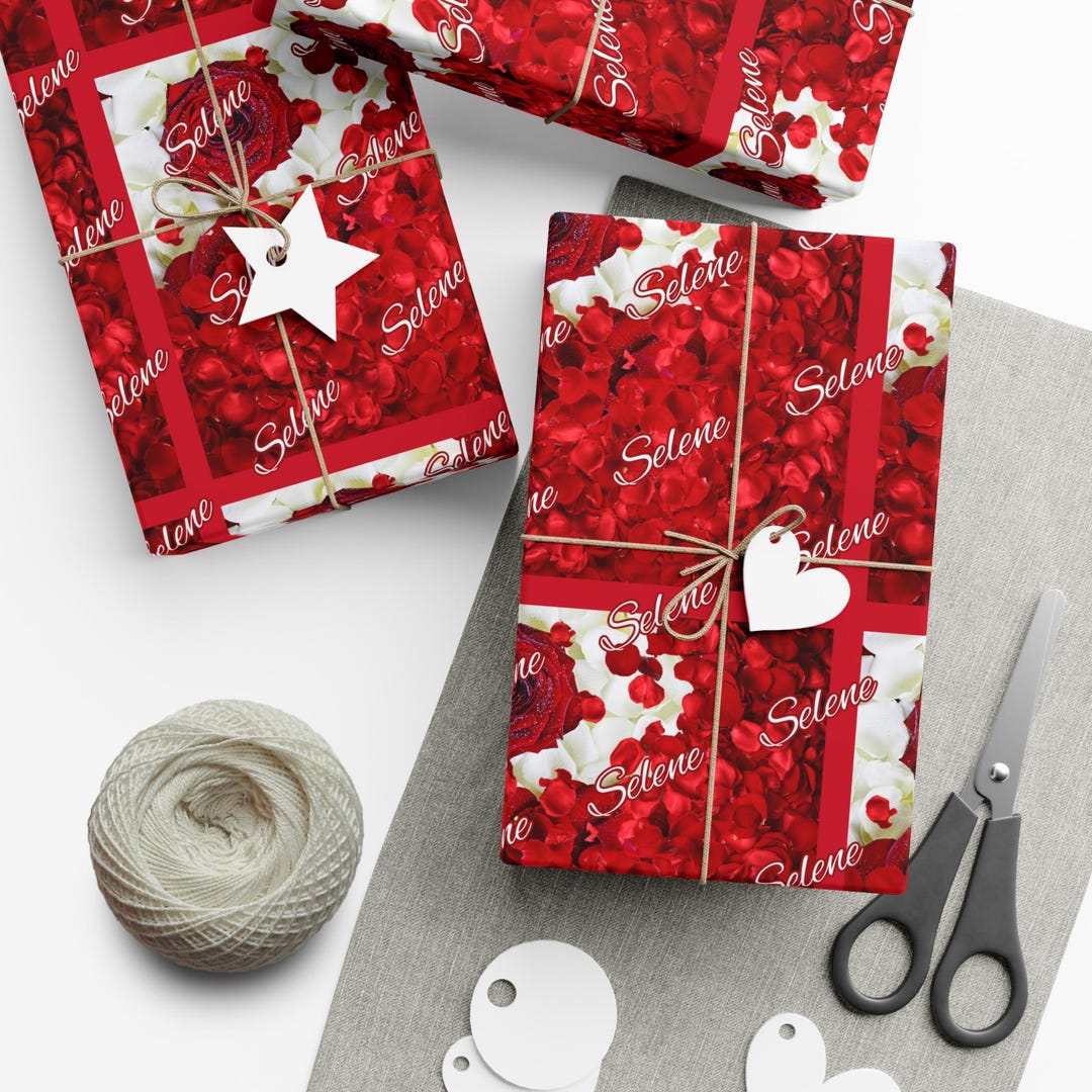 Red Rose Petals Personalized Wrapping Paper, Custom Name Gift Wrap ...