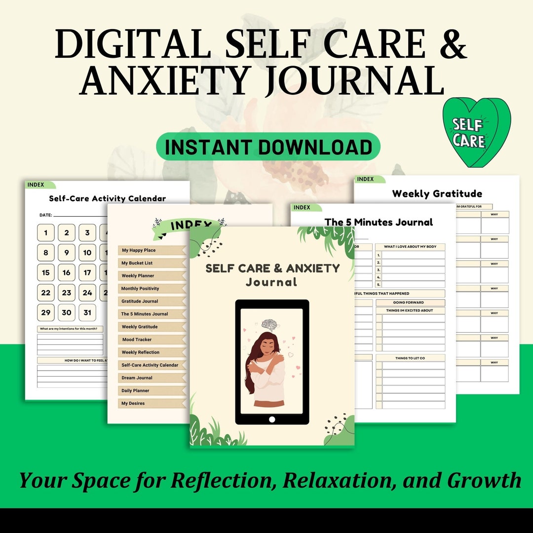 Anxiety Journal Prompts Digital Planner, Self Care and Mental Wellness ...