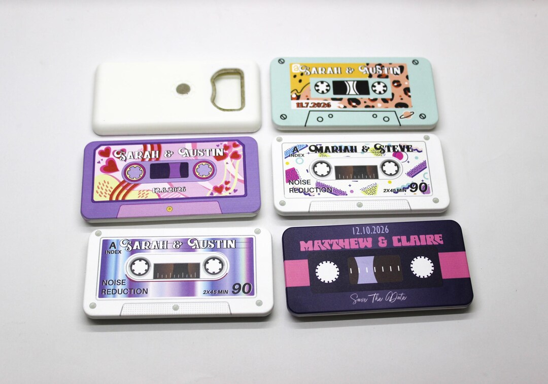 Personalized Cassette Tape Theme Wedding Favors, Custom Wedding Souvenir, Bottle Opener Magnet ...