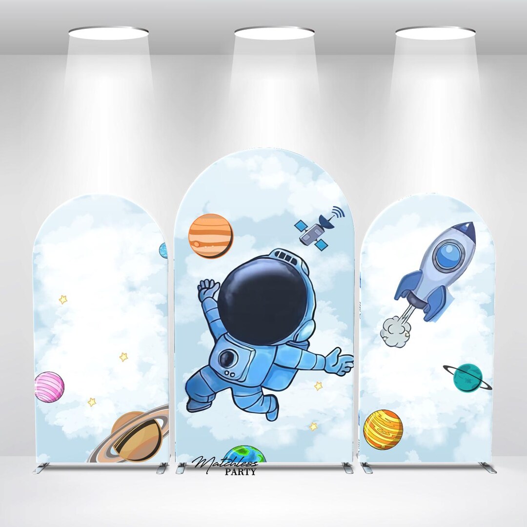 Blue Galaxy Space Astronaut Cartoon Arch Backdrop Wall Cloth Cover for ...