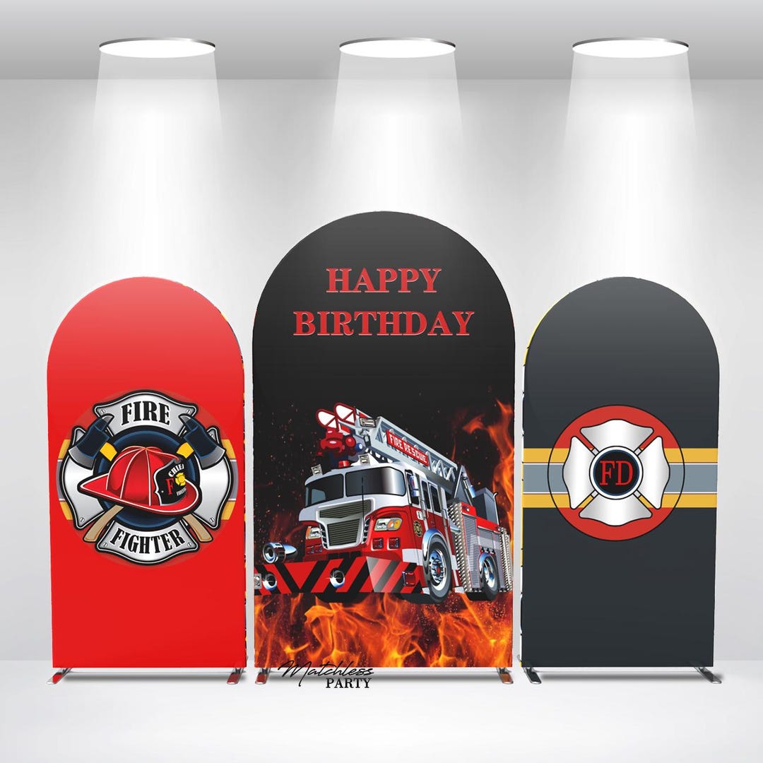 Fireman Firefighter Fire Truck Theme Arch Backdrop Wall Cloth Cover for ...