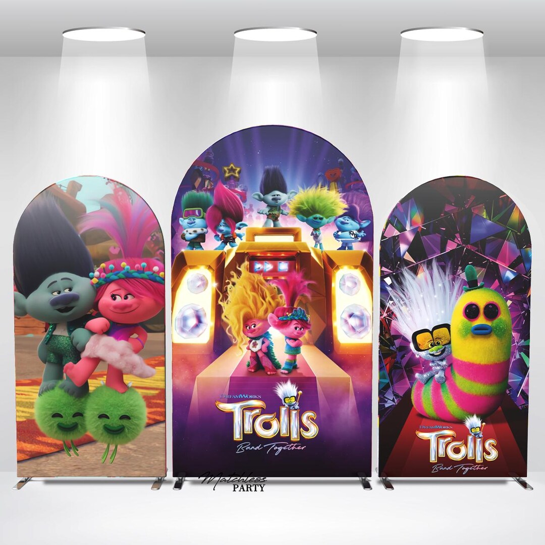 Trolls Theme Cartoon Arch Backdrop Wall Cloth Cover for Birthday Baby ...