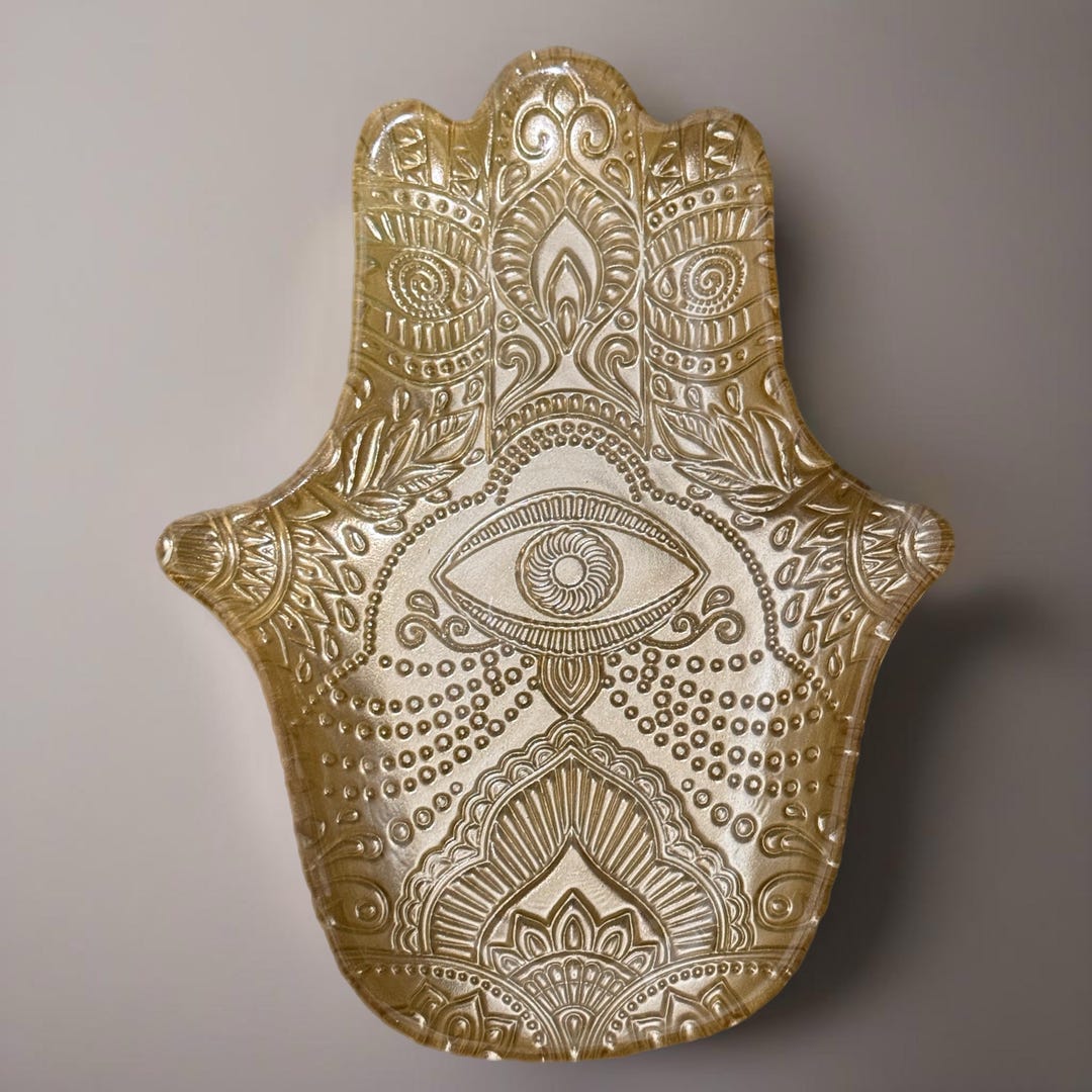 Vintage Turkish Hamsa Glass Plate 9" Decorative Dish With Hand of ...
