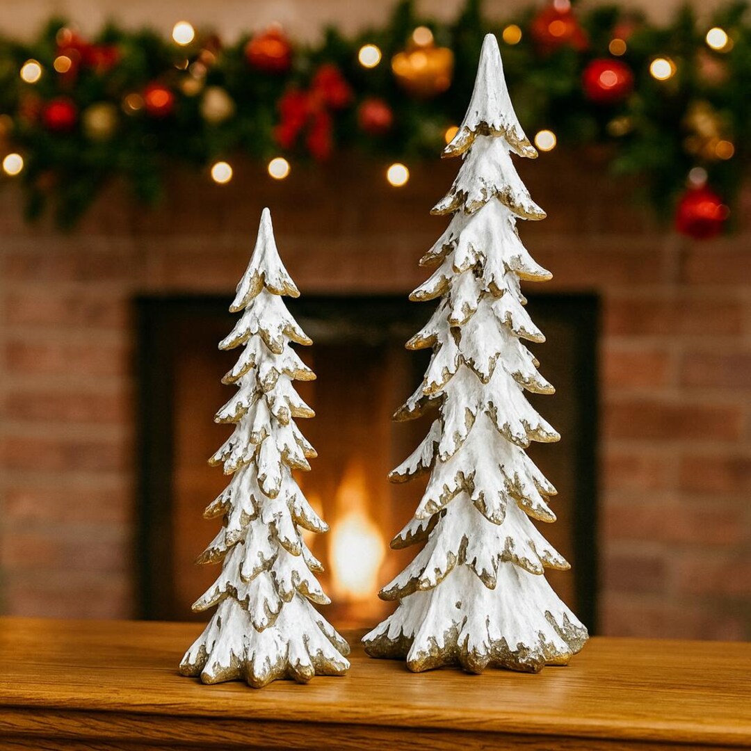 Christmas Tree Decor, White Glitter Tree Figurine, Vintage Style ...