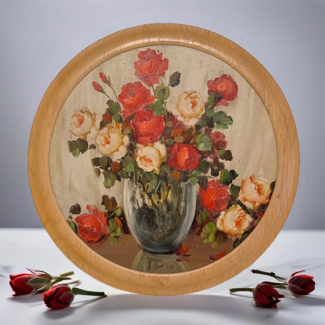 Vintage Oil Painting of Roses, 23 Framed Wall Art, Hand-painted Floral ...