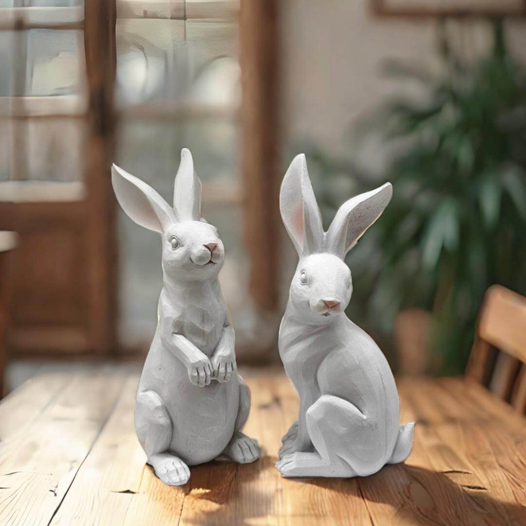 7'' Easter Bunny Figurines, White Ceramic Handmade Rabbits, 2 Styles ...