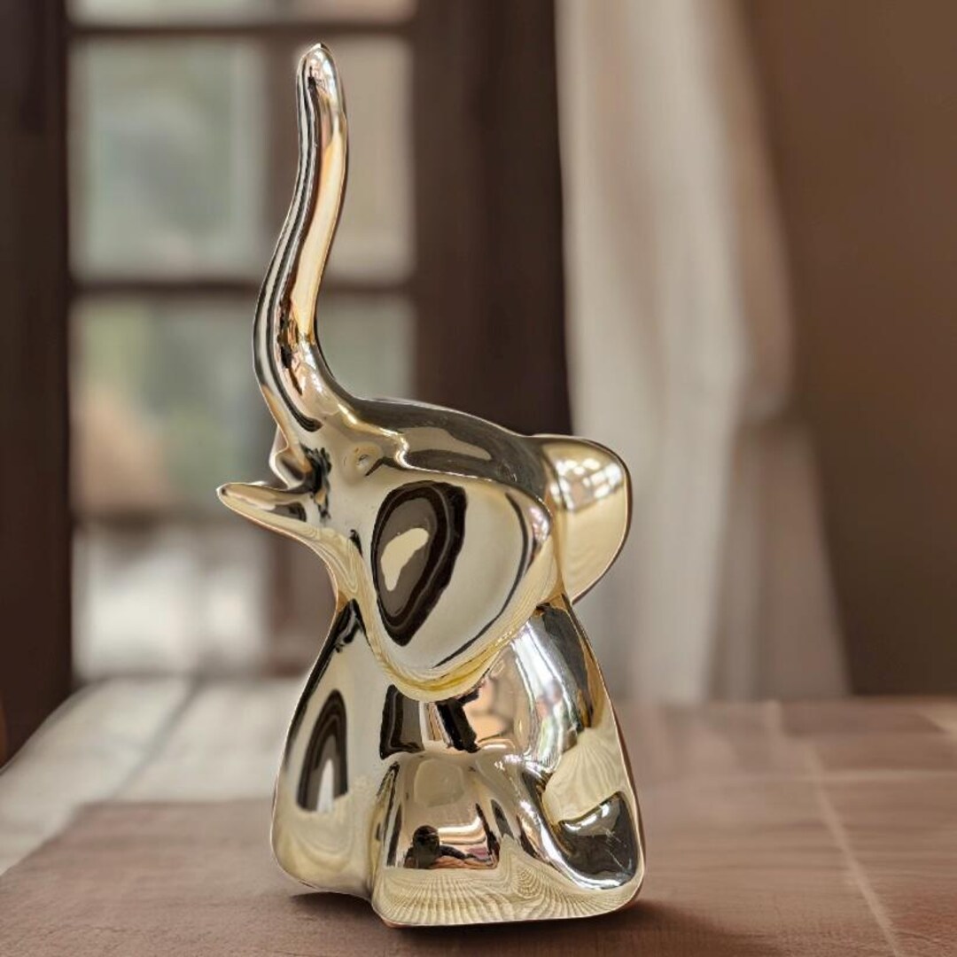 5'' Gold Ceramic Elephant Figurine, Handmade Elephant Statue, India ...