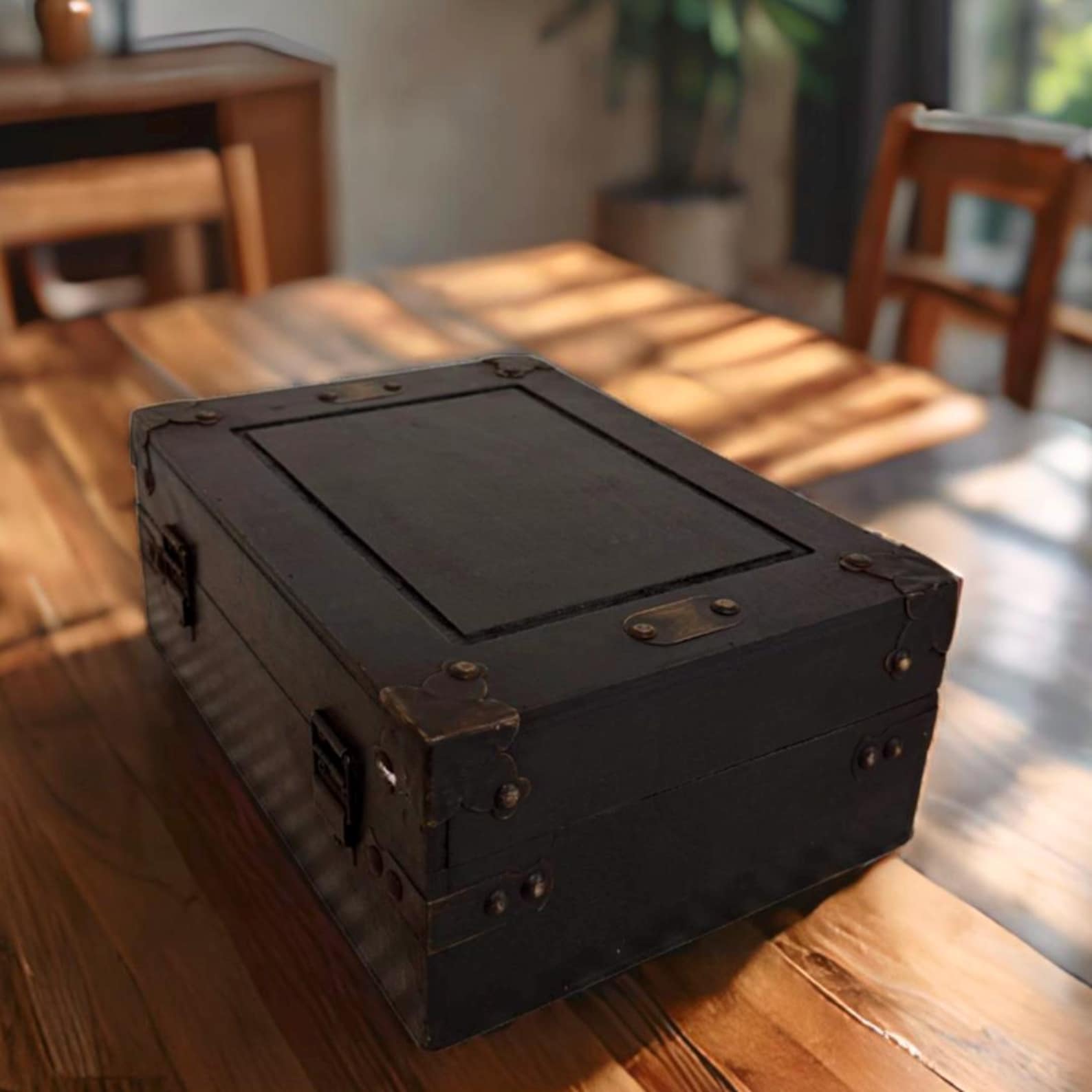 11 Vintage Wooden Black Chest Trank Bronze Details, Antique-style ...