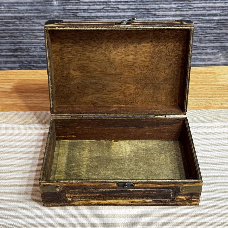 11'' Vintage Wooden Chest Storage Box Trunk, Handmade Brown Keepsake ...