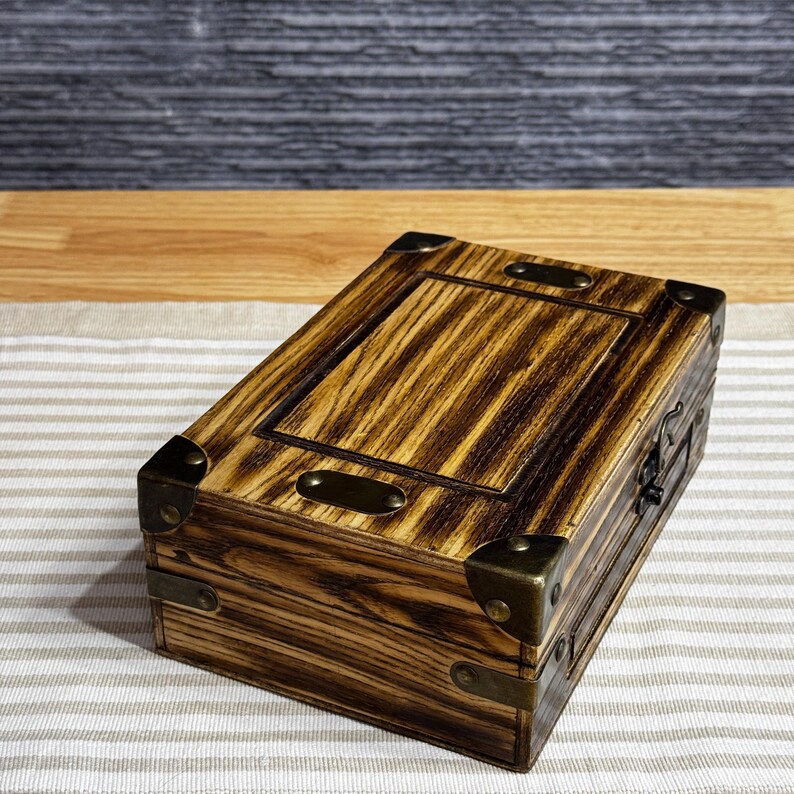 11'' Vintage Wooden Chest Storage Box Trunk, Handmade Brown Keepsake ...