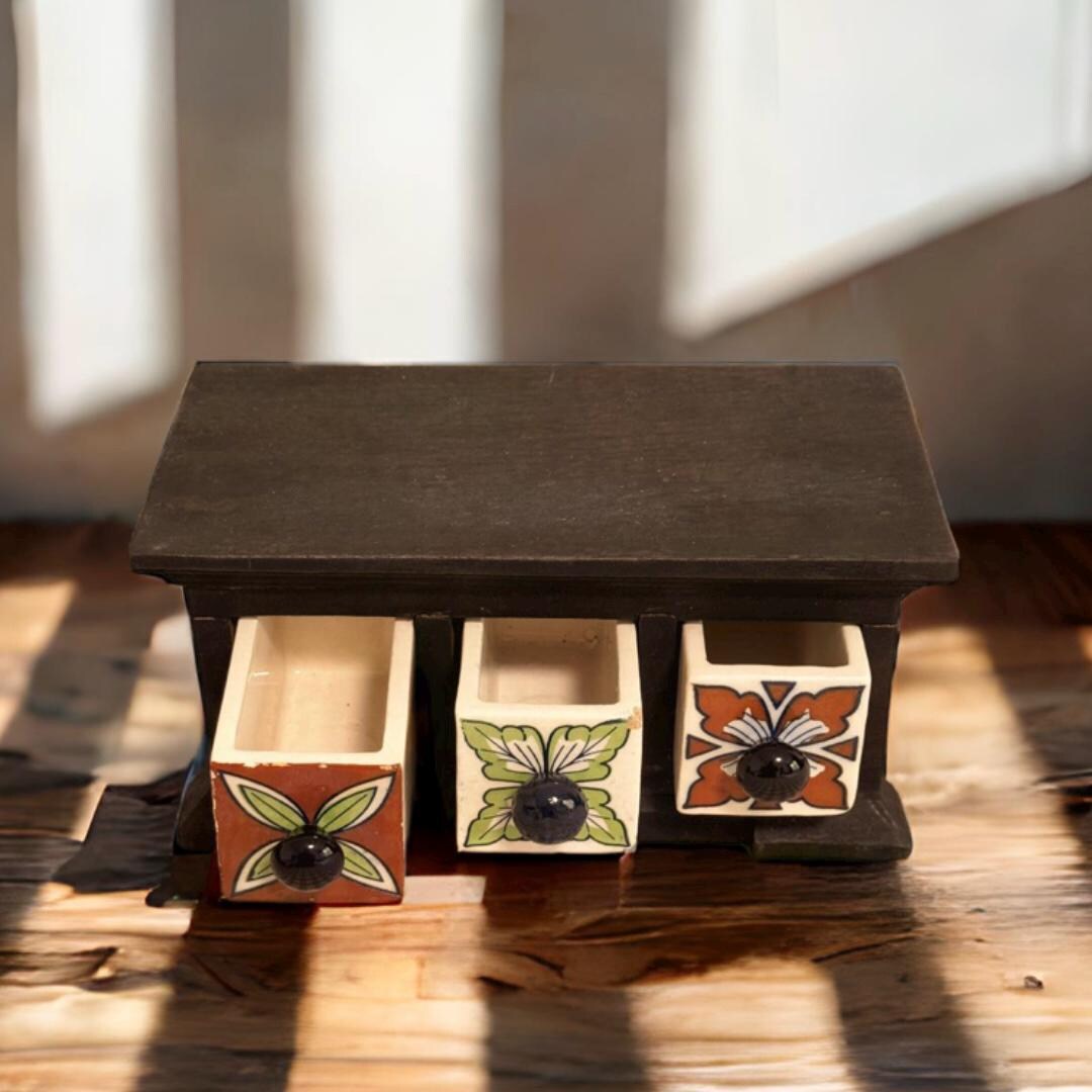 Hand Painted Handmade Ceramic Drawers Wood Chest Jewelry Storage ...