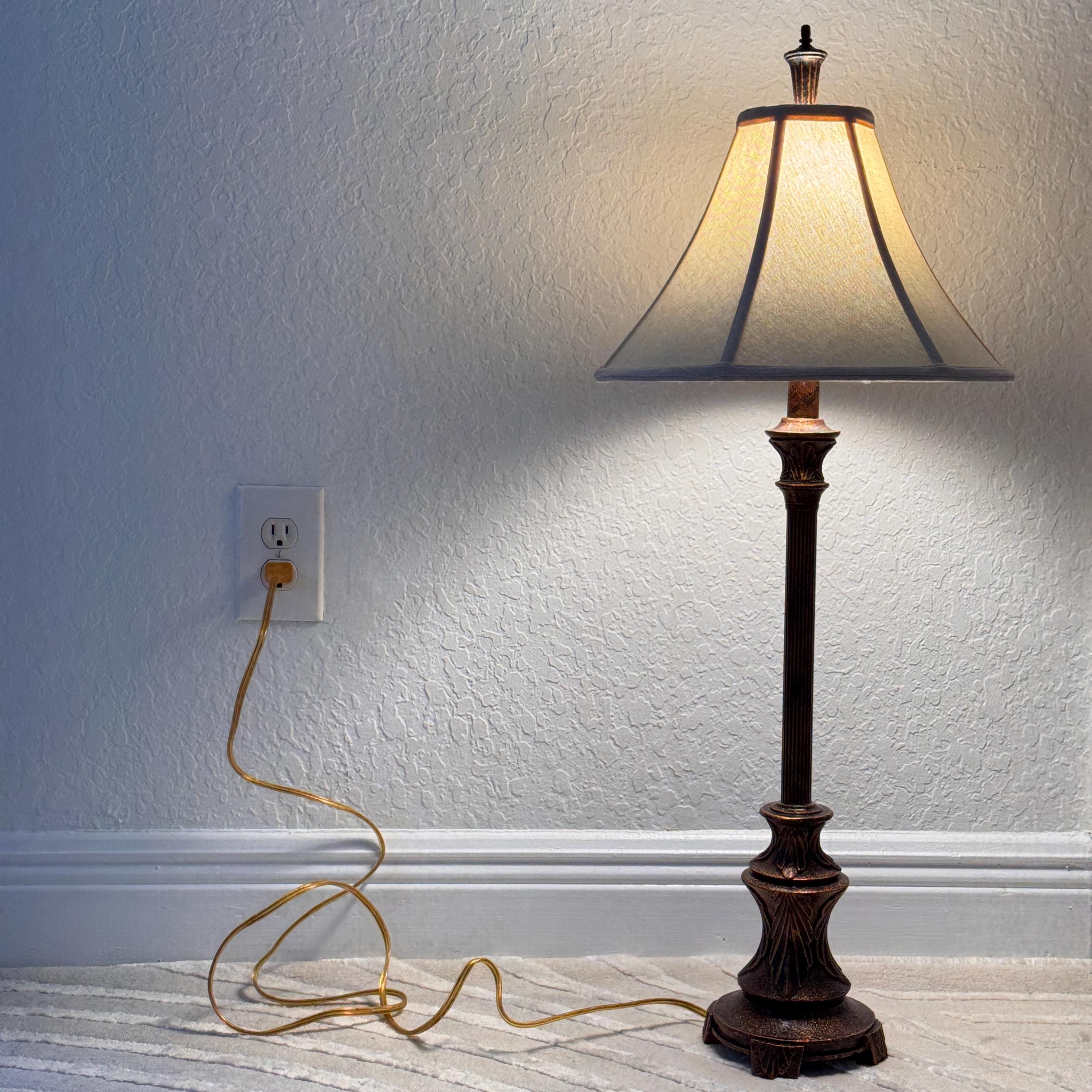 Vintage French Table Lamp, 1990 France Lamp, Beige Fabric Shade Lamp ...