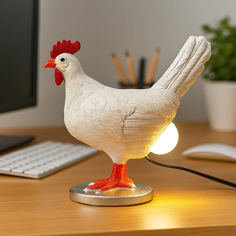 Chicken Lamp USB Night Light, White Hen Egg Light, Handmade Table Lamp ...