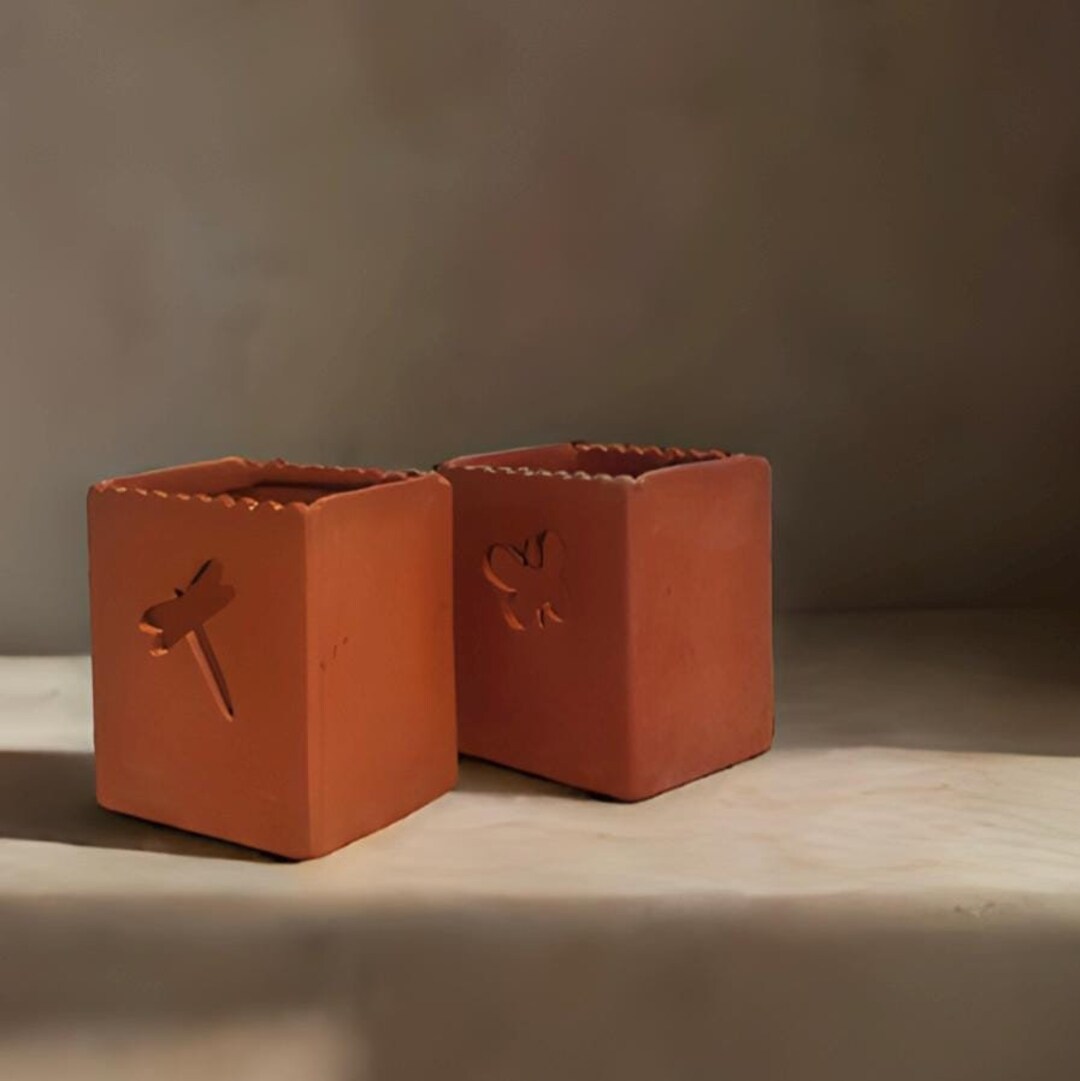 Set of 2 Handmade Terracotta Tea Light Candle Holders – Ceramic Clay ...