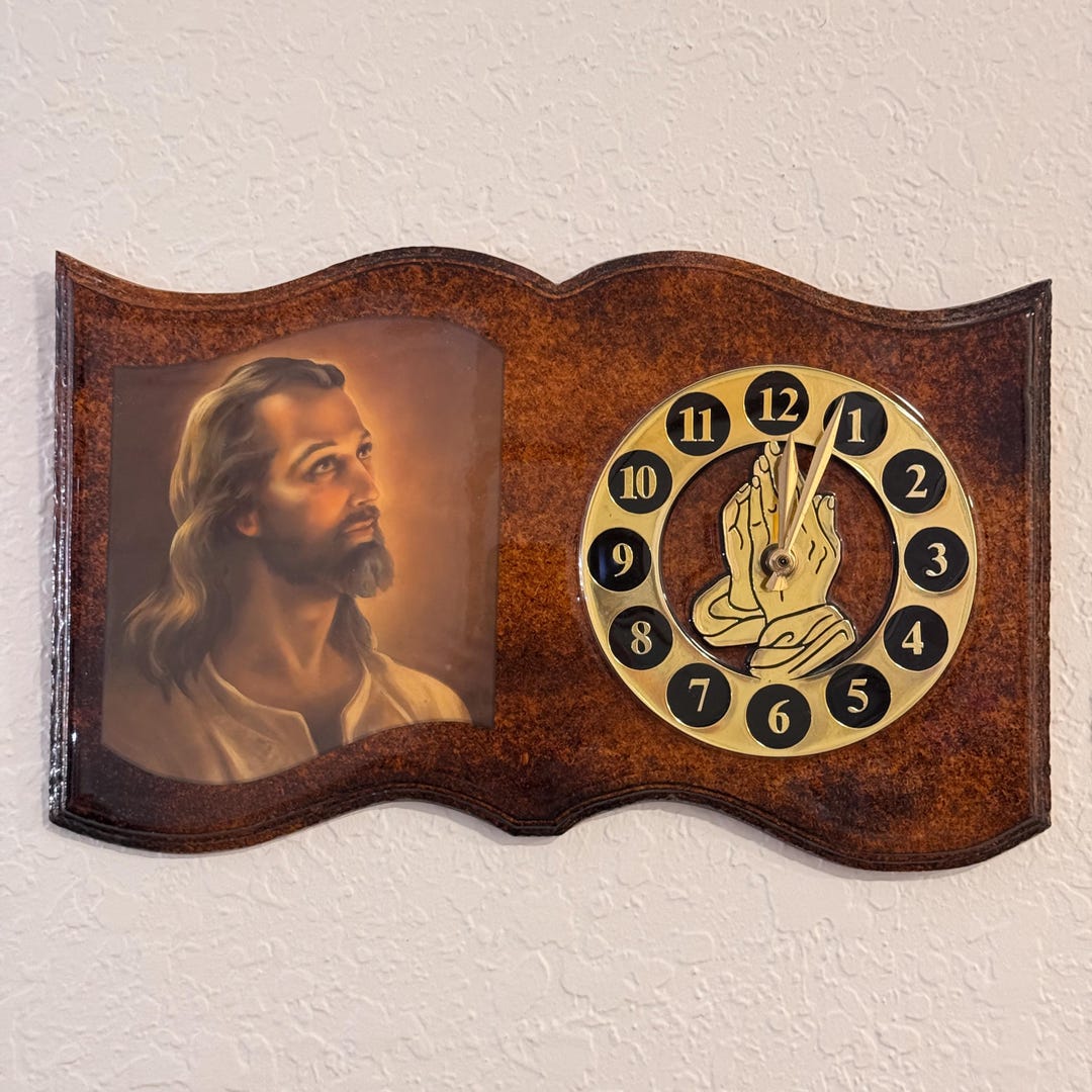 Vintage Wooden Religious Wall Clock, Handcrafted Italy Jesus Clock ...