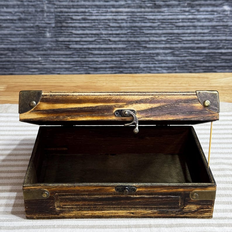 11'' Vintage Wooden Chest Storage Box Trunk, Handmade Brown Keepsake ...