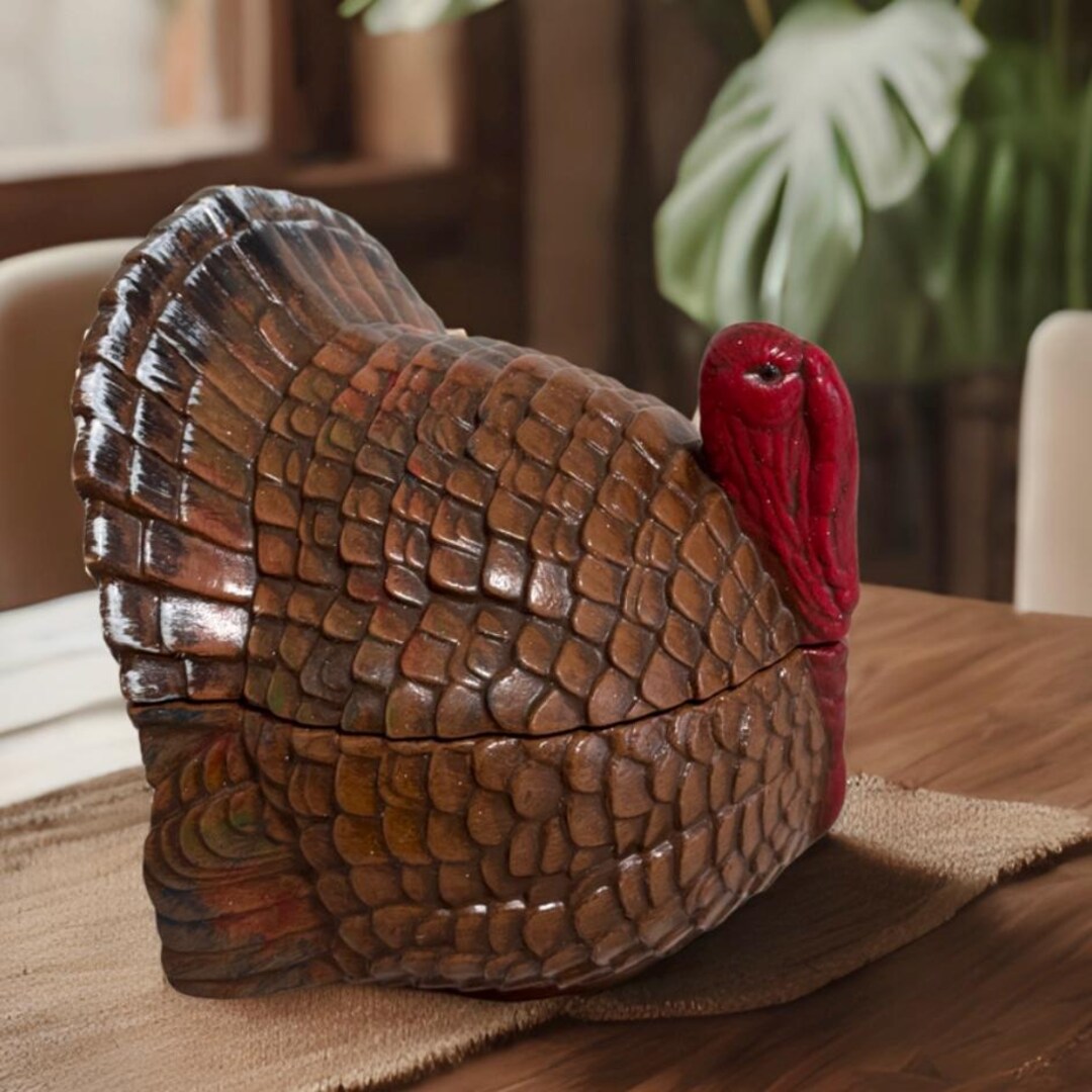 Vintage Ceramic Brown Turkey Storage, Box Trunk Turkey Trinket Chest ...