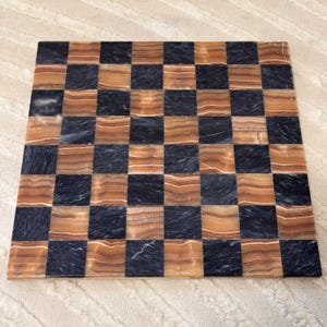 Handcrafted Onyx Marble Chess Board, Black and Honey Brown Square Stone ...