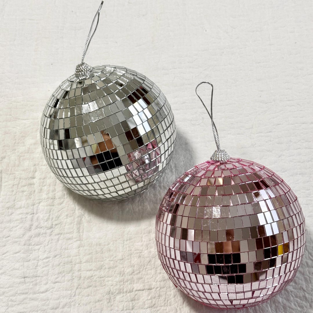 6'' Pink Silver Disco Ball Ornaments, Handmade Mirror Foam Ball ...
